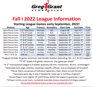 Fall l 2022 - Greg Grant Sportsplex