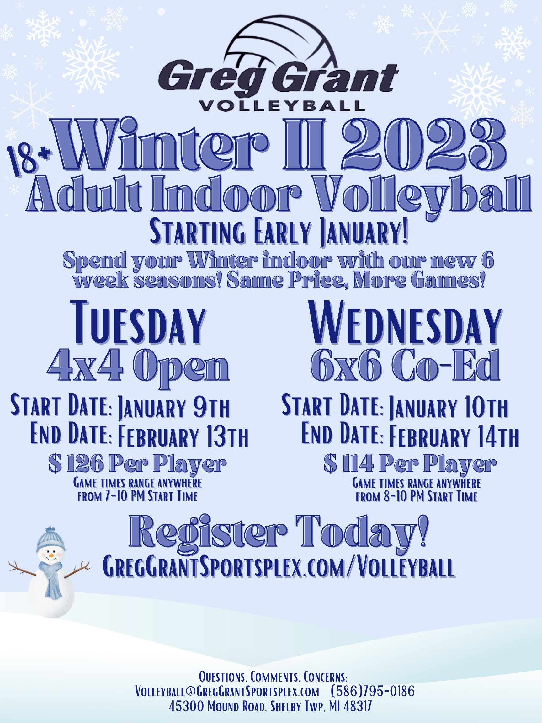 Adult Indoor Volleyball Winter I 2023 - Greg Grant Sportsplex